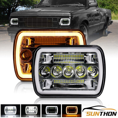 Pair 7X6 LED Headlights Hi/Lo DRL Turn Signal For 82-93 Chevy S10 ...