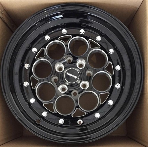 VMS DRAG WHEEL ALL BLACK REVOLVER STYLE 15X8 4X100/114.3 OFFSET FOR ...