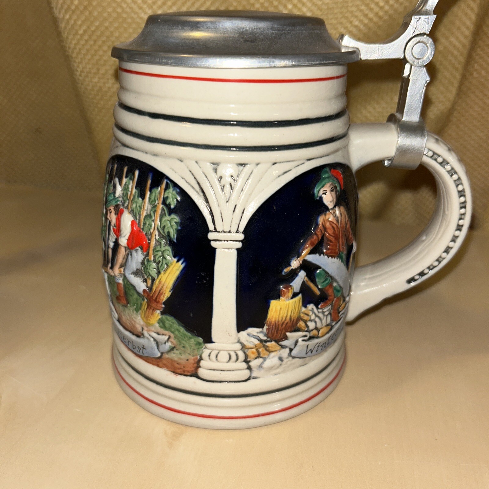 German Stoneware Miniature 5" Beer Stein Made In Germany 95% Zinn | eBay