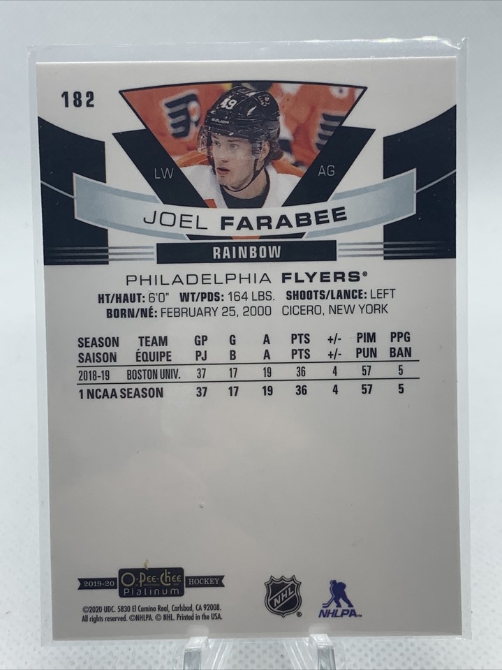 2019-20 O-Pee-Chee Platinum Joel Farabee Marquee Rookies Rainbow #182 ...