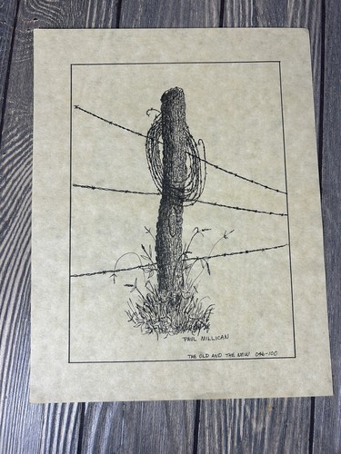 Vintage Paul Millican The Old And The New Fence Post Drawing | eBay