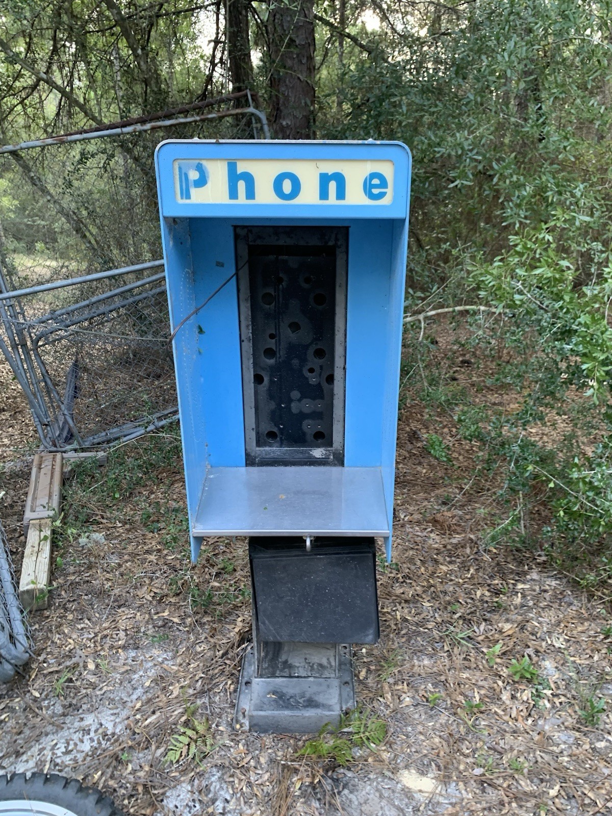 Vintage Steel Blue Pay Phone Booth Lighted Telephone Enclosure 3 Side ...