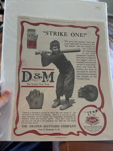 Original 1924 D & M ad baseball bat glove ball catchers mitt Ad Draper ...