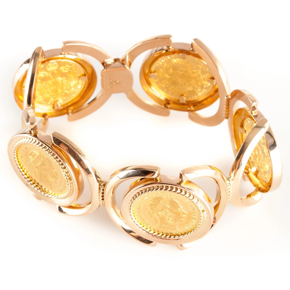 18k Yellow Gold Austria One Ducat 1915 Gold Coins Hinged Style Bracelet ...