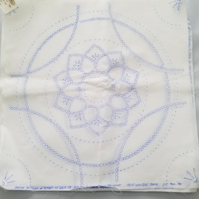 Needlecraft Kit - 14 Stamped Quilt Blocks in WEDDING RING Design to ...