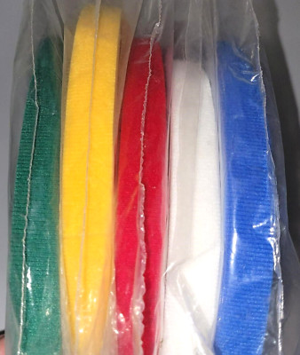 Five 75' Rolls of Vel*cro Hook and Loop in Blue, White, Red, Yellow ...