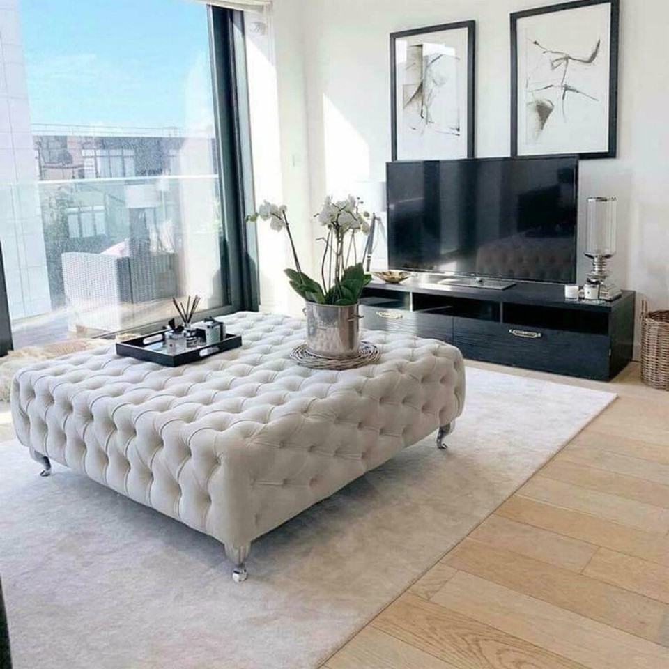 Square Chesterfield Footstool Coffee Table Upholstered Foot Stool ...