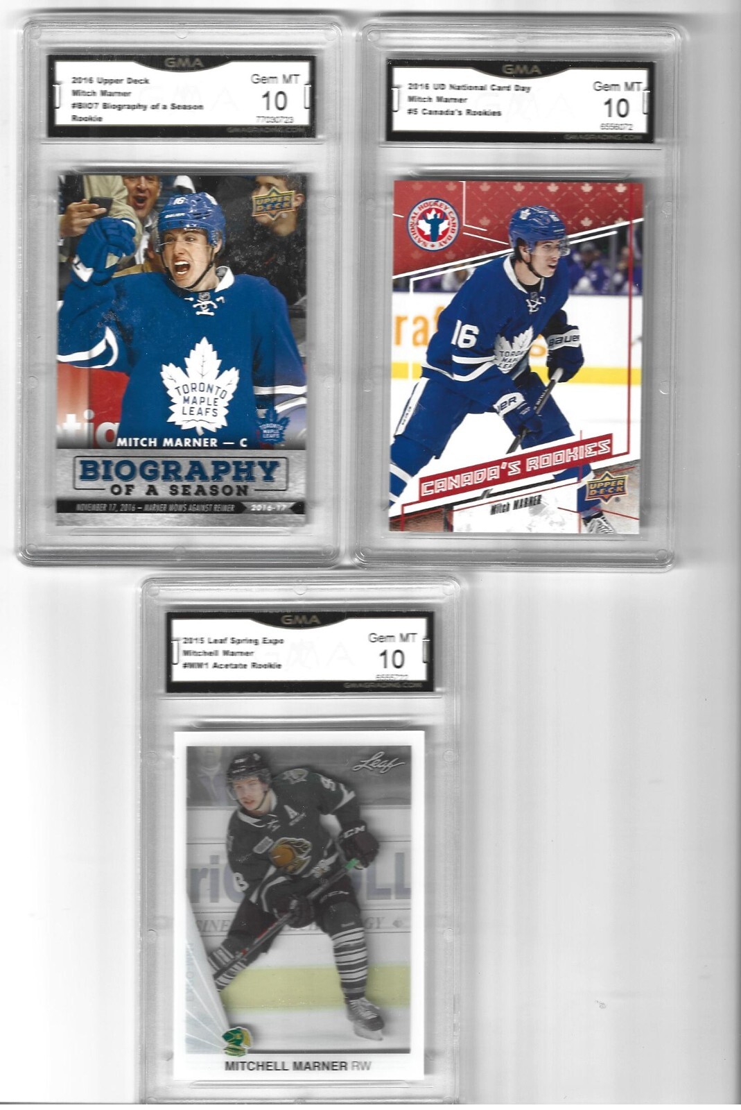 MITCH MARNER 3 CARD ROOKIE LOT UPPER DECK & LEAF GRADED GEM MINT 10 ...