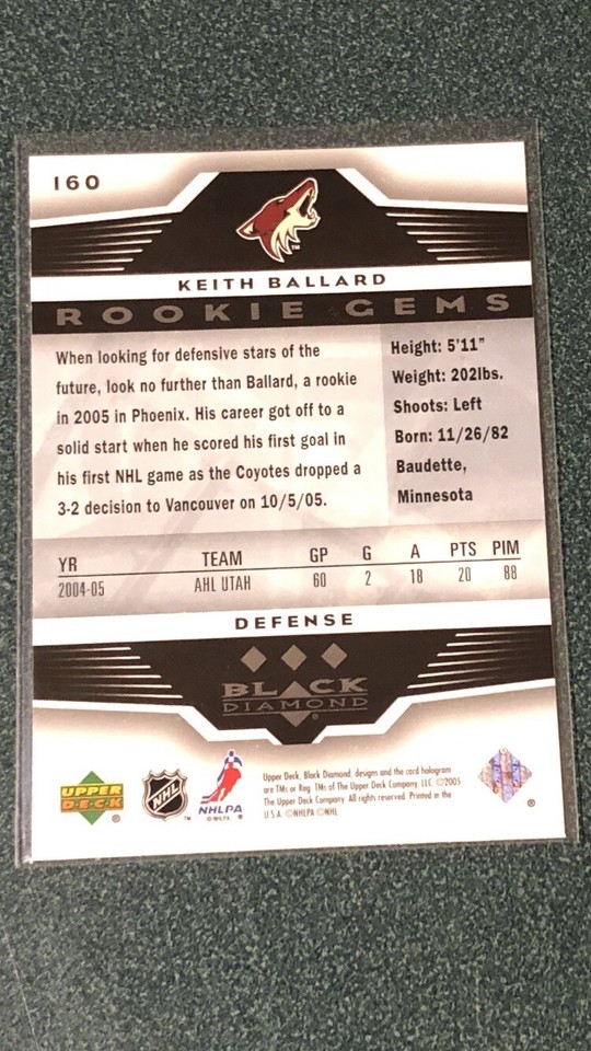 2005/06 UD Black Diamond Rookie Gems # 160 Keith Ballard Arizona ...