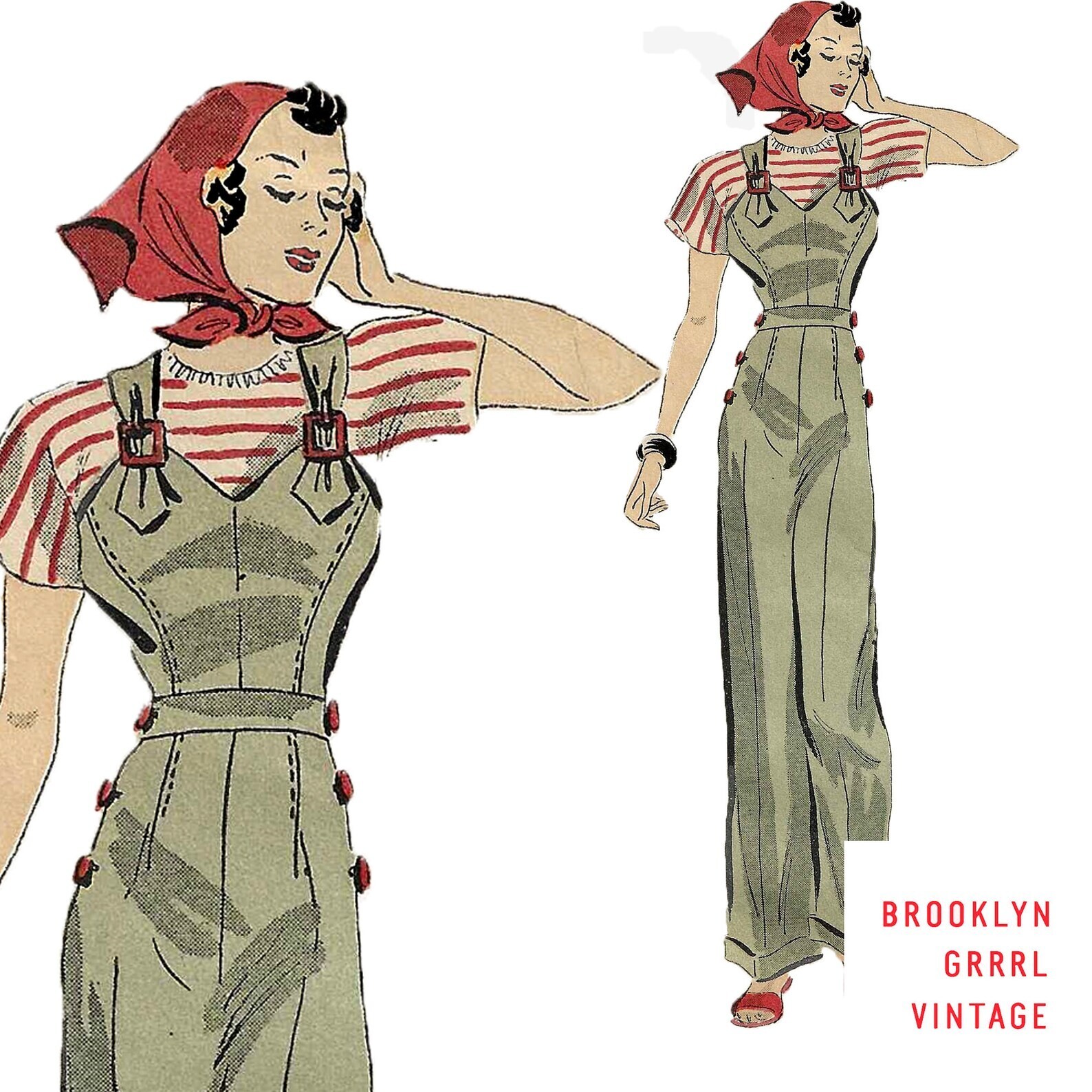 Vintage Sewing Pattern 1940s Overall or Trousers / Pick a Size Bust 32 ...
