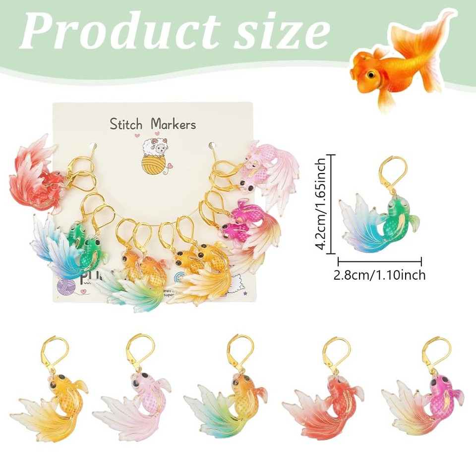 PLIGREAT 12 Pcs Colorful Koi Fish Stitch Marker Set Small, Gold & Pink ...
