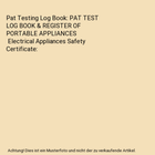 Pat Testing Log Book: PAT TEST LOG BOOK & REGISTER OF PORTABLE ...