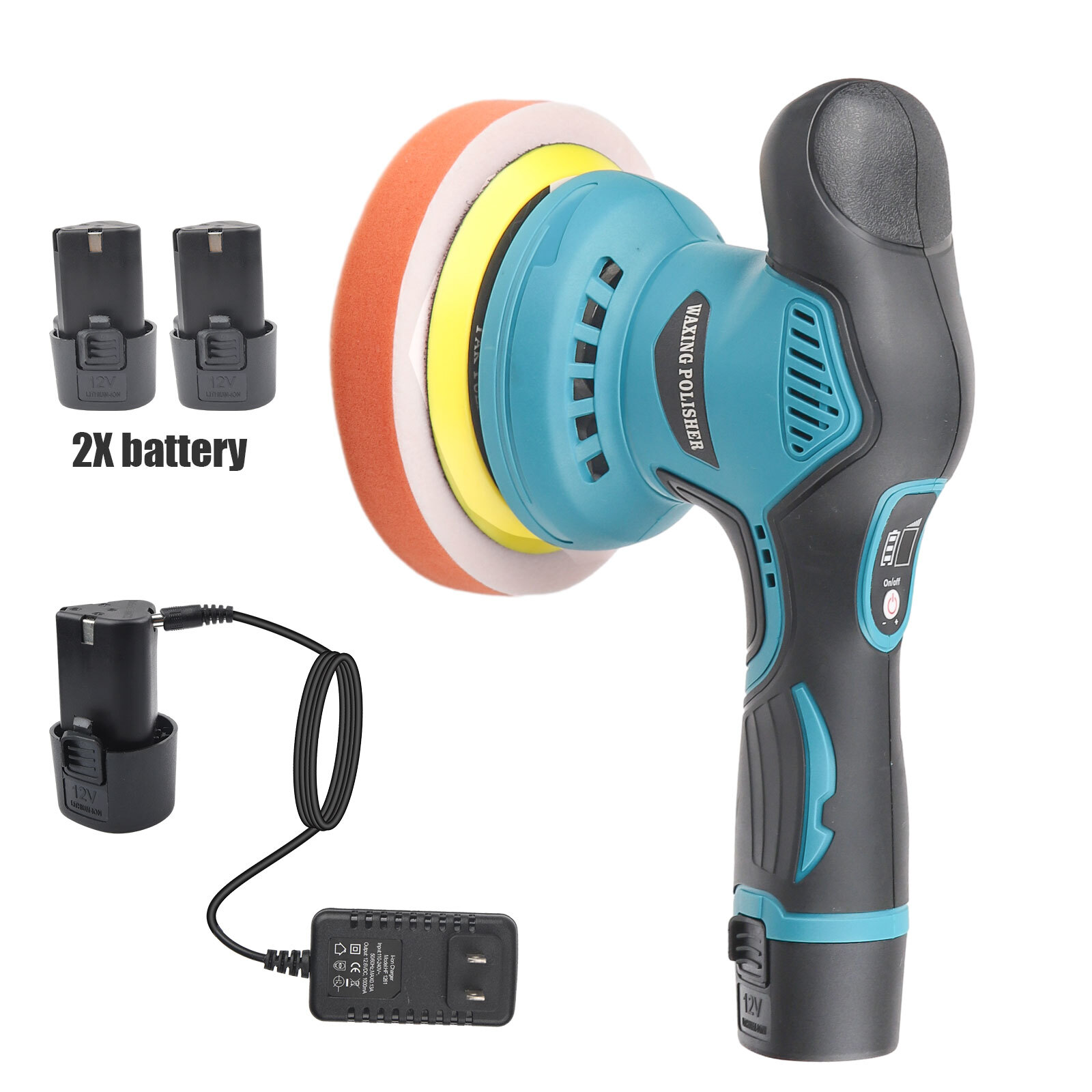 Car Polisher Buffer Machine Cordless with 2PCS Battery Dual Action ...