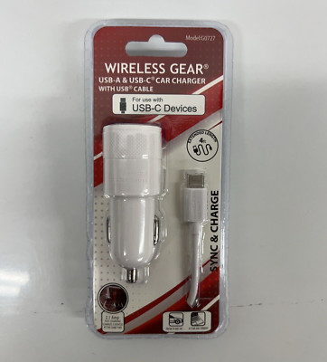 Wireless Gear USB-A & USB-C Car Charger with Cable 1 Pack | eBay