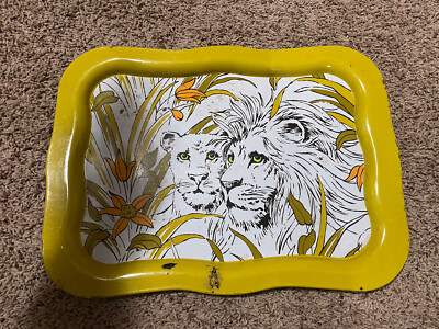 Vintage Metal Serving Food Tray Lions Animals Dish Restaurant ...