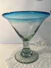 Set 2-Aztecas Design Mexico Heavy Blue/Green Bubble Glass Martini Hand ...