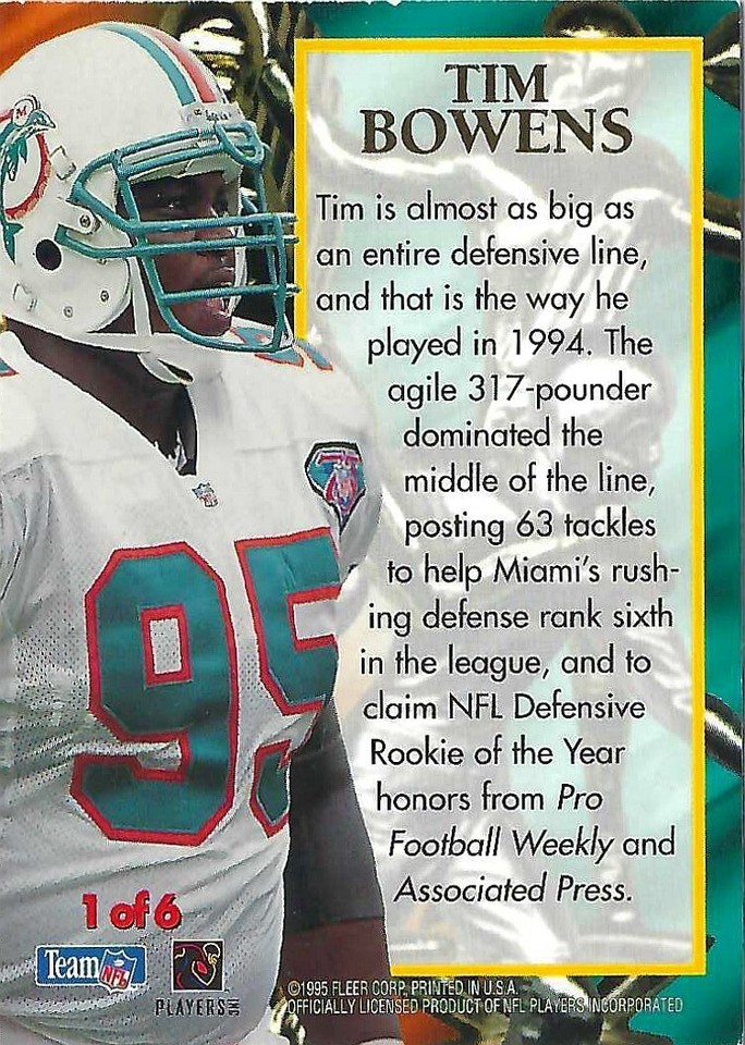 1995 Fleer Ultra Award Winner Tim Bowens -Miami Dolphins | eBay