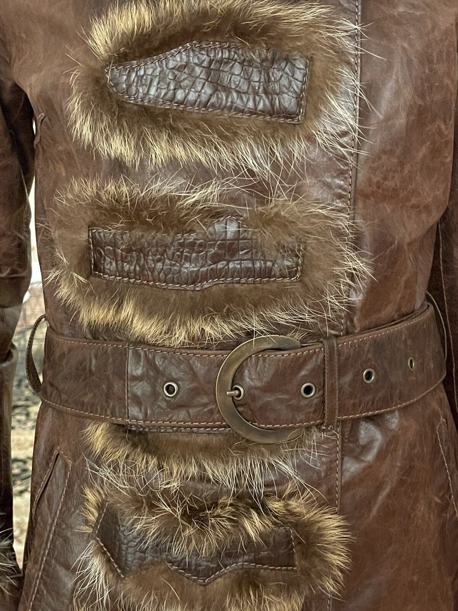 VINTAGE ITALIAN LEATHER COAT JACKET REAL FUR WOMENS SMALL VINTAGE ITALIAN LEATHER COAT JACKET REAL FUR WOMENS SMALL
