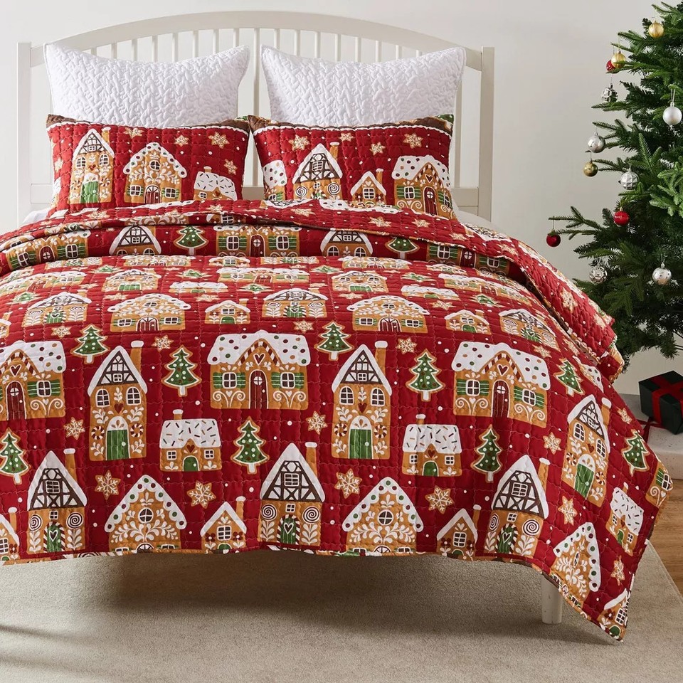 Greenland Home Fashions 2pc Twin Gingerbread Lane Christmas Quilt ...