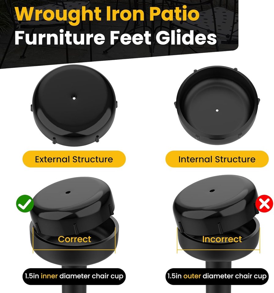 20 Pcs Wrought Iron Patio Furniture Feet Caps, 1-1/2" round Plastic ...