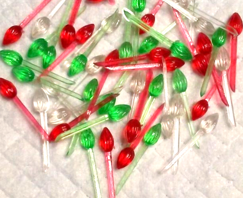 MINI TWIST PIN LIGHTS 50 Ceramic Christmas Tree RED CLEAR GREEN Bulbs ...