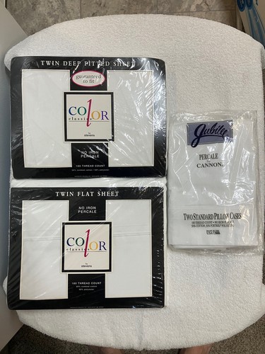Twin Deep White Color Classics by Stevens Sheet Set flat fitted 2 ...