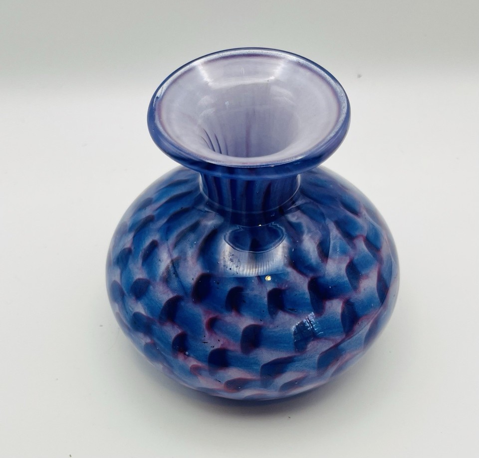 Pairpoint Hand Blown Art Glass Vase Features Blue & Purple Swirls. Mid ...