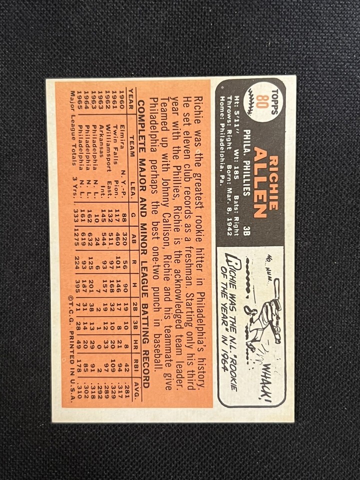1966 Topps #80 Richie Allen EX-MT Philadelphia Phillies *188 | eBay