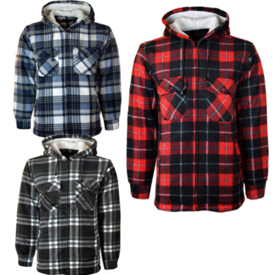 MENS FUR LINED THICK PADDED CHECK LUMBERJACK SHIRT FLEECE JACKET WARM ...