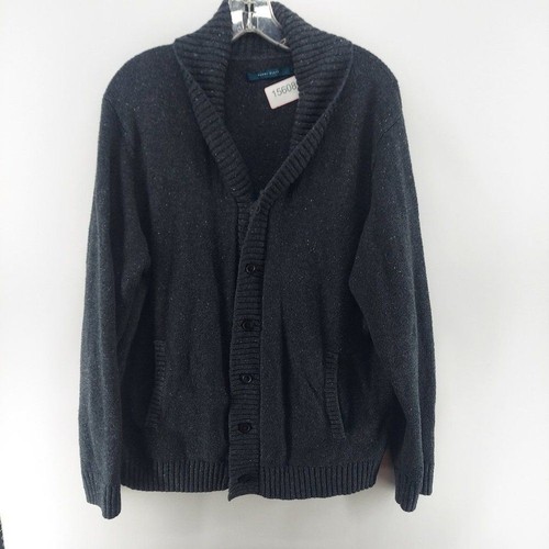 perry ellis cardigan sweater men size Large black elbow patch shawl ...