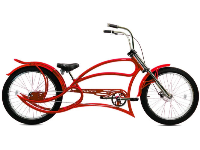 26" Red Chopper Lowrider Red Stretch Cruiser Bike Fat tires Disc brake ...