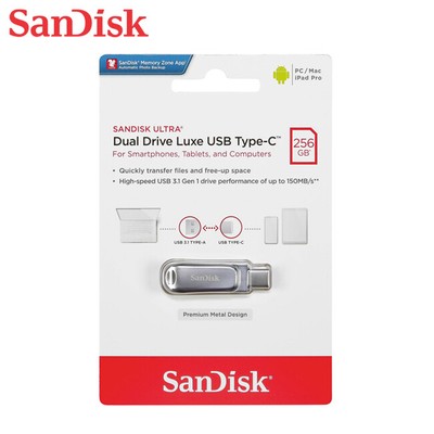 SanDisk Ultra 256 GB Dual Drive Luxe USB OTG Type-C USB 3.1 Swivel ...