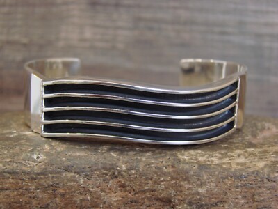 Navajo Indian Sterling Silver Ribbed Bracelet by James Bahe | eBay