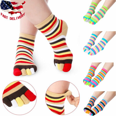 5 Pairs Five Toe Socks Toe Separated Cotton Colorful Stripe Socks for ...