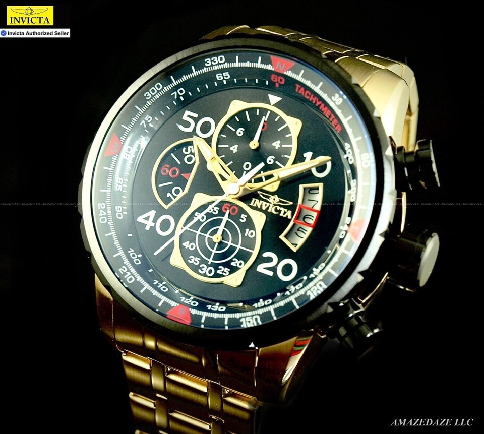 NEW Invicta Men BLACK DIAL Stainless Steel Aviator Tachymeter ...