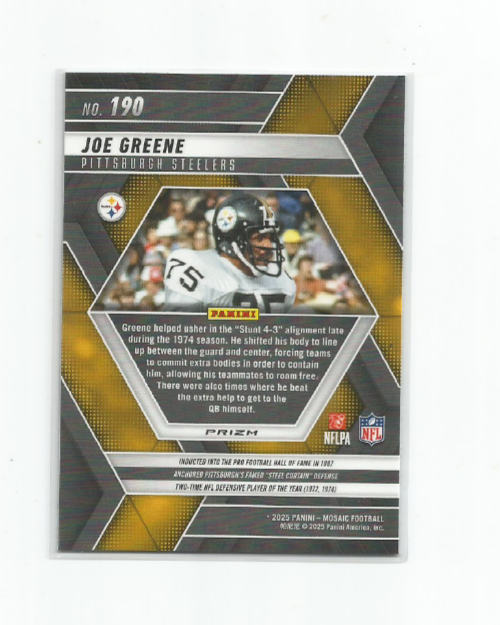 JOE GREENE (Pittsburgh Steelers) 2025 PANINI MOSAIC SILVER MOSAIC PRIZM ...