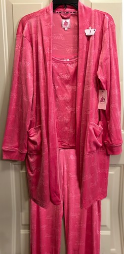 Juicy Couture 3 Piece Pajama Set Plush Pjs Robe Cami Tank Pants Large L ...