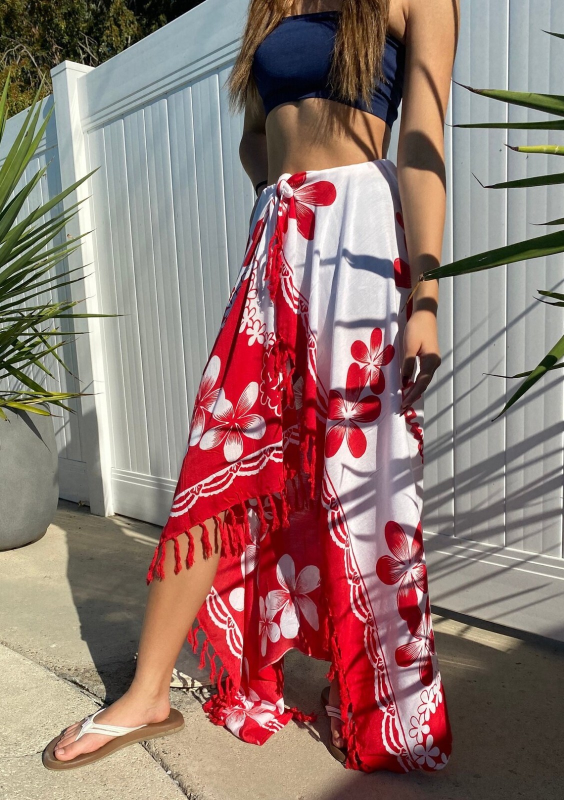 Hawaiian Pareo Sarong Red White Plumeria Hawaiian Luau Cruise Beach ...