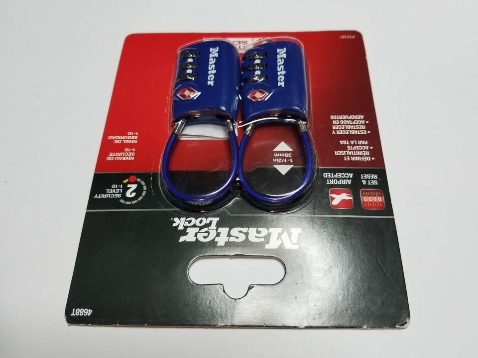 New Set of 2 Master Lock Travel Sentry Luggage Suitcase Locks Blue ...