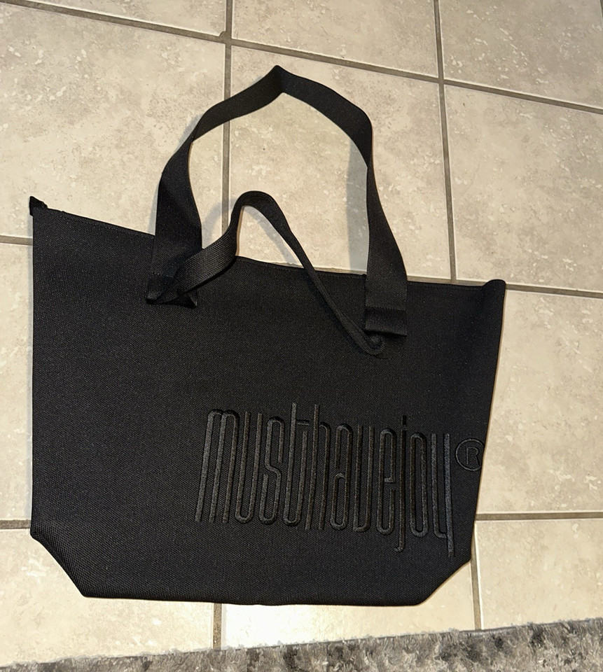 MUST HAVE JOY Black Medium Tote Bag Zip Top Detachable Strap Pockets ...