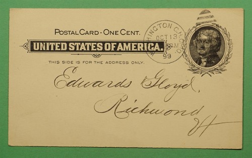 DR WHO 1899 POSTAL CARD WASHINGTON C.H. OH TO RICHMOND VT w7653 | eBay
