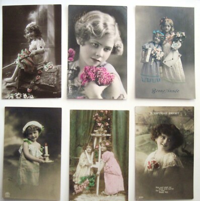 Set of (6) Lovely Vintage Colored Postcards w/ Sweet Young Girls * | eBay