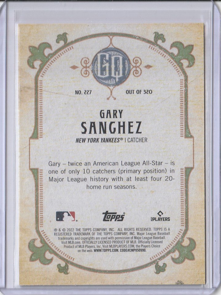 2022 Topps Gypsy Queen Gary Sanchez Missing Nameplate SP NY Yankees ...