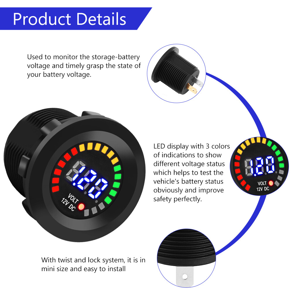 12 V Motorcycle Car LED Digital Display Voltmeter Waterproof Voltage ...