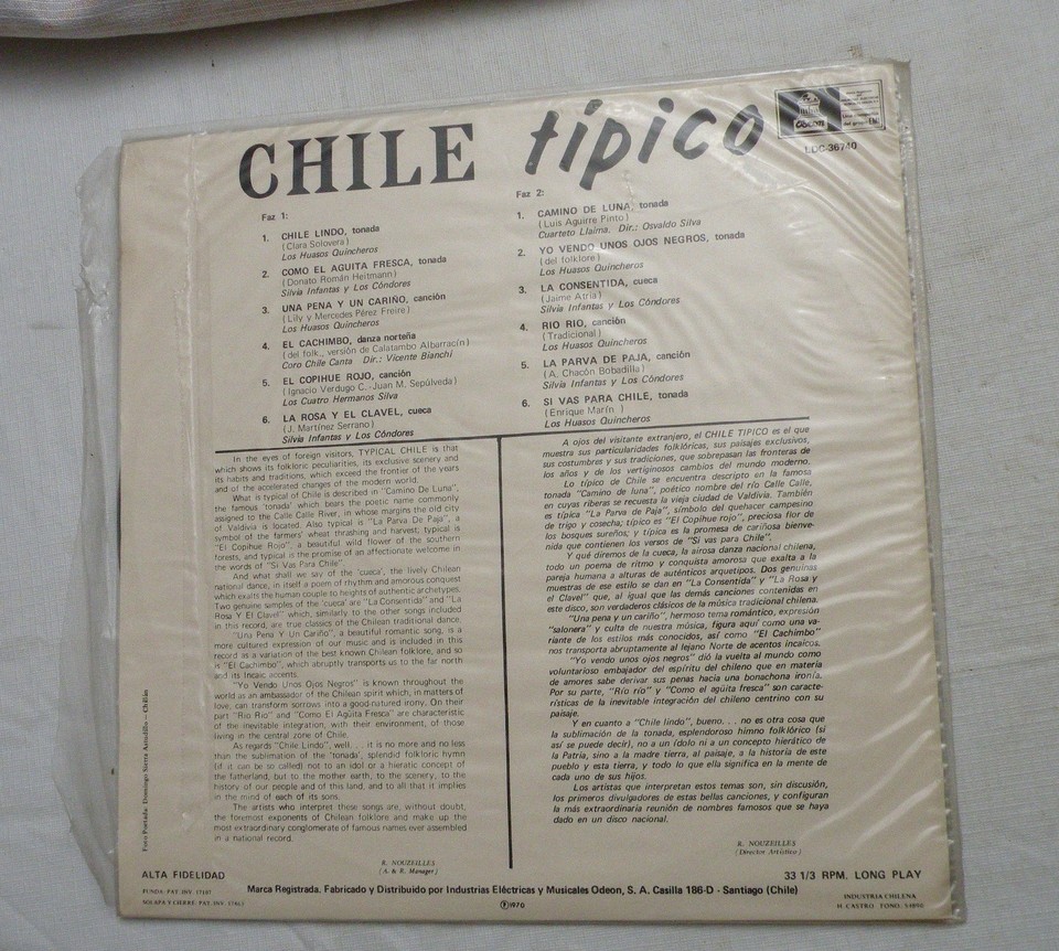 LP, Chile Tipico, Various Folk Songs & Dances by Chilean Top Artists ...