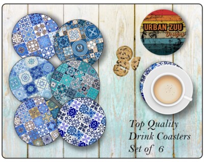 Beautiful Blue Moroccan Style Drink Coasters - Set of 6 Coasters | eBay ...