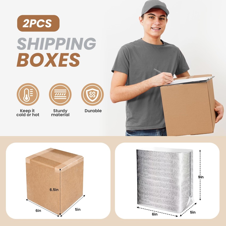 2 Pack Insulated Shipping Boxes with Aluminum Foil Liner Cold Pack ...
