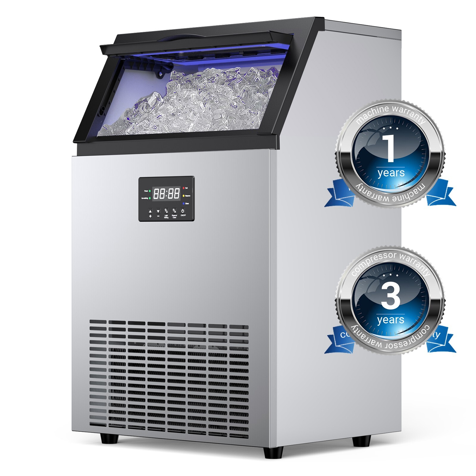 160lb/24H Commercial Ice Maker Machine 50LB Storage Bin 55 Ice Cube ...