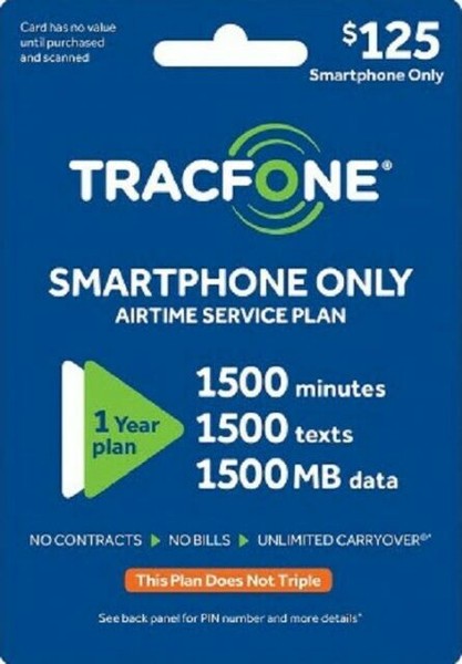 TracFone Smartphone 365 Days 1500 Minutes Data Text Digital Refill Plan ...