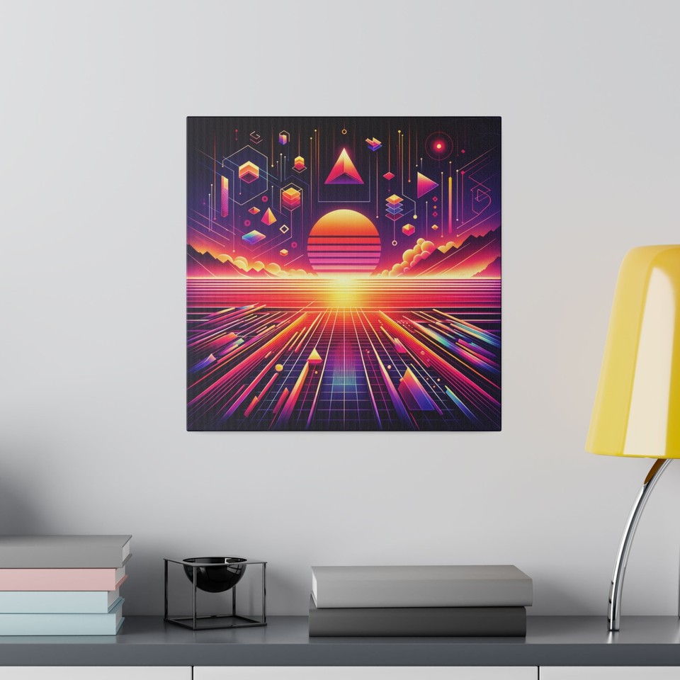 Matte Canvas Wall Art Vintage Style Synthwave Sunset Neon Retro ...